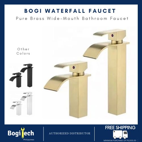 [Bogi] Waterfall Bathroom Wide Mouth Faucet Basin Matte Black Rose Gold ...