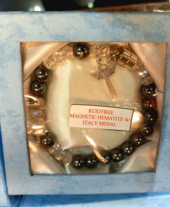 Magnetic Hematit with Italy Cross Rosary Bracelet - Religious Catholic ...