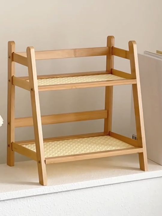 Table Storage Rack Wooden Double-Layer Table Shelf Bedroom Living Room ...