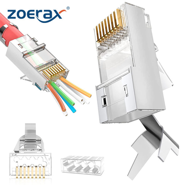 ZoeRax 30PCS RJ45 Cat8 Cat7 & Cat6A Pass Through connectors 8P8C 50UM ...