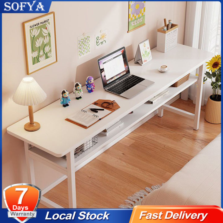 Sofya White 160cm/140cm Table Home Office Study Desk Double layers ...