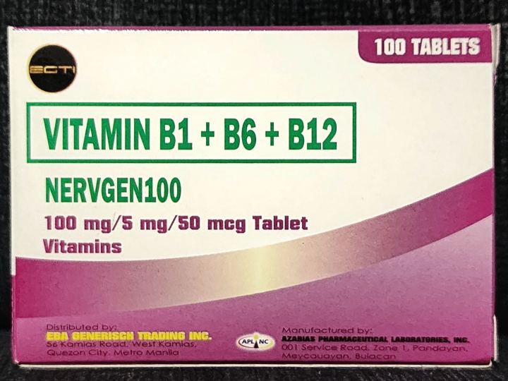 Nervgen 100 Vitamin B Complex B1+B6+B12. 100 tablets. FDA approved ...