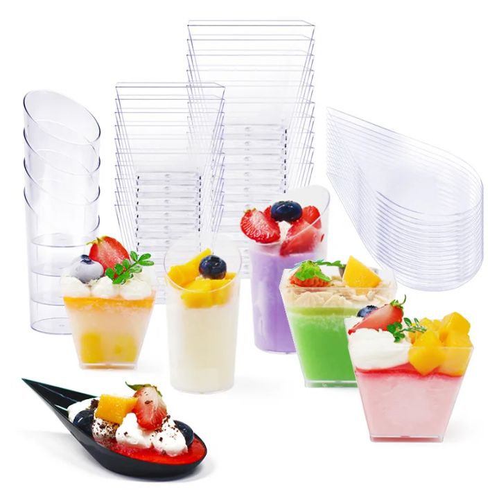 Disposable Mousse Cake Cups Square Cup Dessert Stand Slanted Mouth ...
