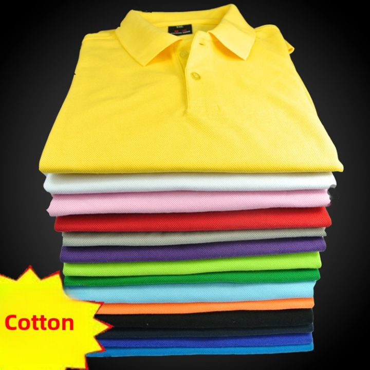 Unisex Loose Fit Short Sleeve Polo Shirt Pure Cotton Solid Color Turn ...
