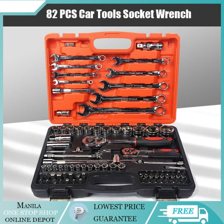 【Ready Stock】82PCS Car Motorcycle Repair Tools Socket Wrench Set Original Car Tools Complete Set ...