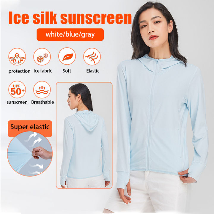 Ice Silk UV Sun Protection Jacket UPF 50+ Clothing Women Men Zip Up Hoodie Long Sleeve Outdoor ...