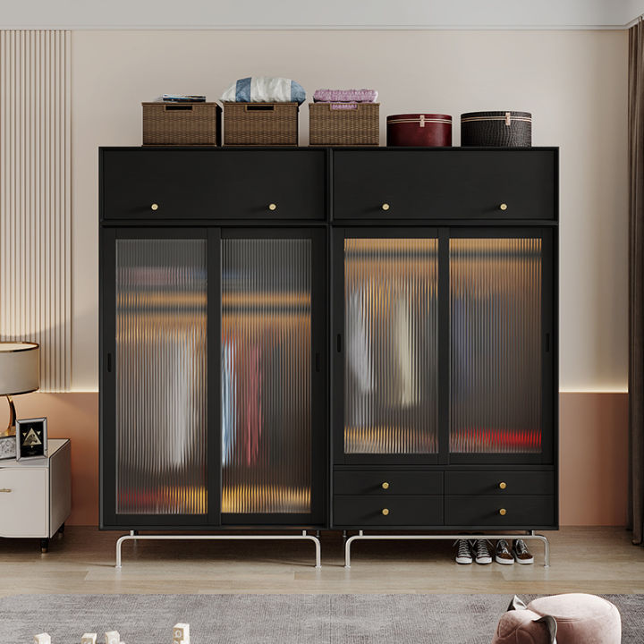 Accessible Luxury Solid Wood Sliding Door Wardrobe Simple Black Sliding 7267