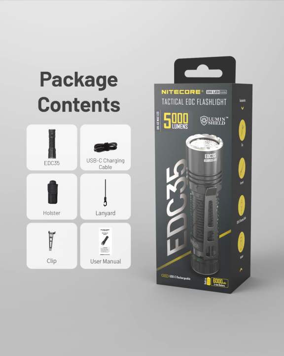 ไฟฉายNITECORE EDC35 สว่าง 5000 LUMENS ส่องไกล 550 เมตร | Lazada.co.th