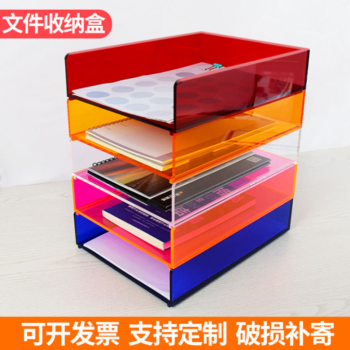 Acrylic File Holder Layered Document Rack File Box Book Basket Storage ...