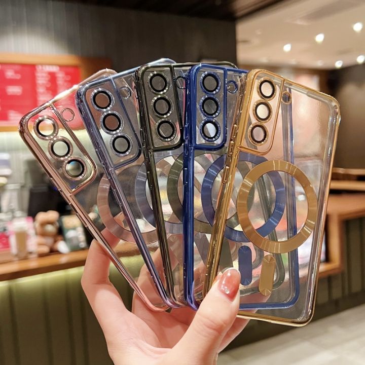 CrashStar With Lens Films MagSafe Transparent Soft Plating Phone Case For Samsung Galaxy S25 S24 ...