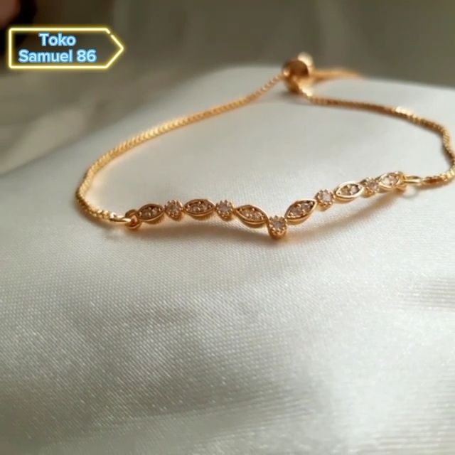 Gelang Perhiasan Wanita Berlapis Emas 18K / Bangle Fuji Permata Zircon ...