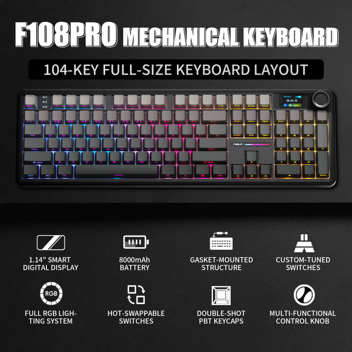 AULA F108 PRO/F108 Mechanical Keyboard Custom 100% Layout RGB Backlight ...