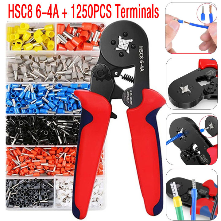 Ferrules Crimper Tool HSC8 6-4A Crimper 0.25-10mm AWG23-7 Wire Stripper ...