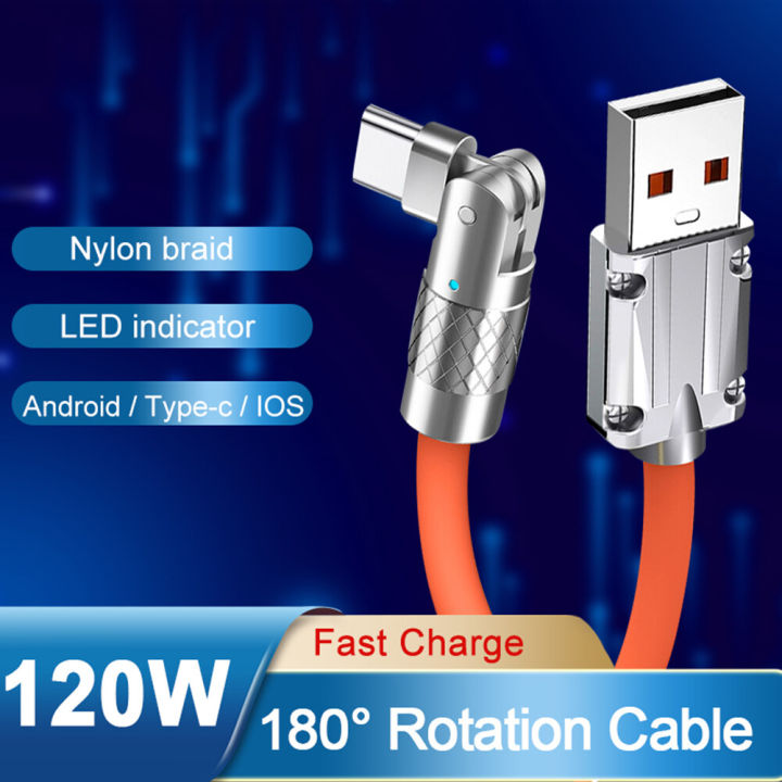 NicEseed 120W 6A Super Fast Charging Cable 180° Rotating Type C/Micro ...