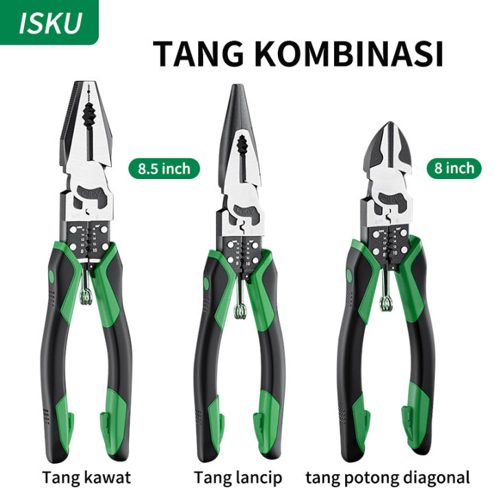 ISKU Tang Kombinasi Multifungsi Tang kawat 8.5 inch Tang Potong 8 inch ...