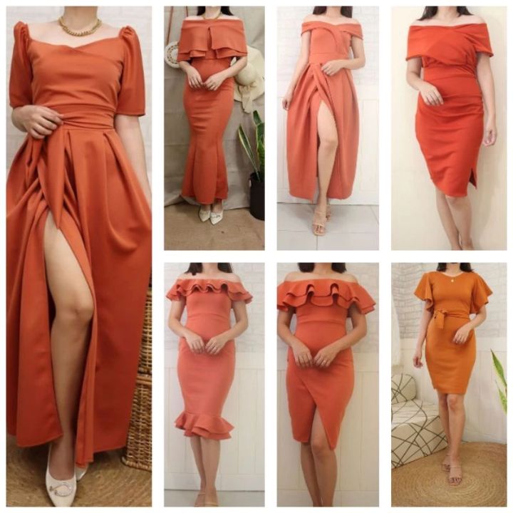 Rusty Orange Woman dress New style 2024 Casual Party Formal Cocktail ...