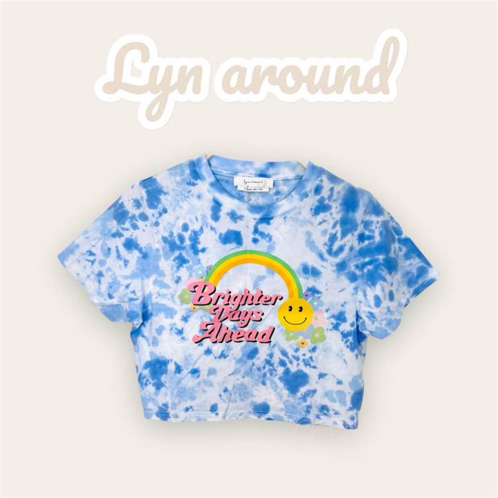 Lyn around [แท้💯] Crop เสื้อครอป ลายสายรุ้ง หน้ายิ้ม (Blue) | Lazada.co.th
