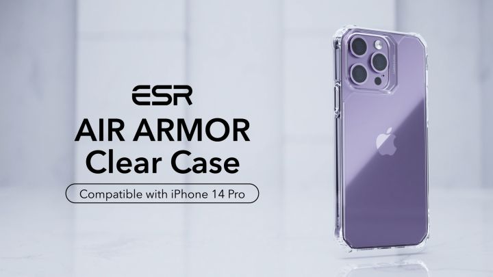 ESR Air Armor Case for iPhone 13/14, Transparent, Shockproof, Heavy Duty, Clear, Hard PC Back ...