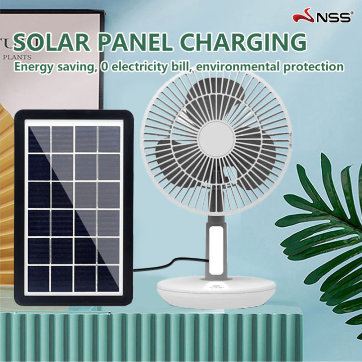 Nss solar electric fan 8 inch 3 speed stand fan adjustable rechargeable ...