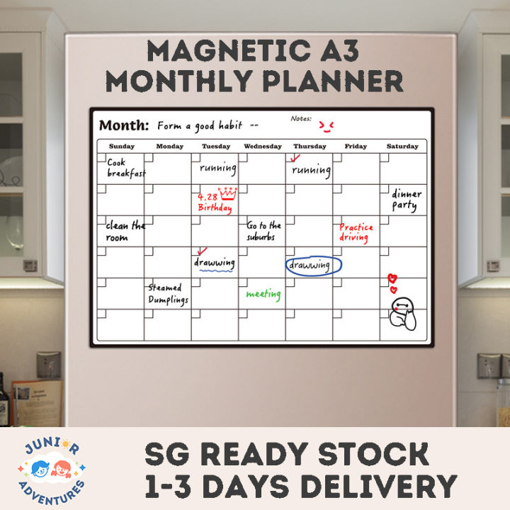 Magnetic A3 monthly schedule planner message board refrigerator magnet ...