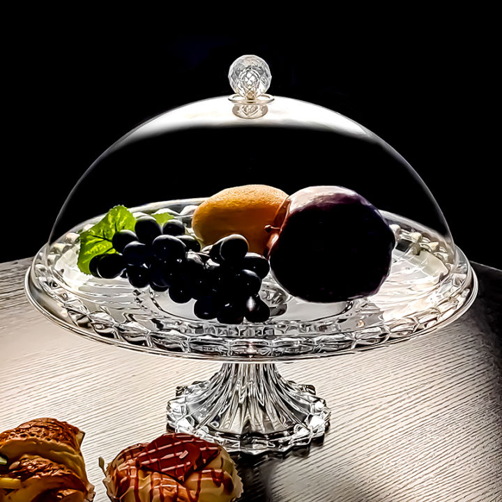Crystal Glass Tray with Lid Fruit Tray High Footed Dessert Tray Luxury ...