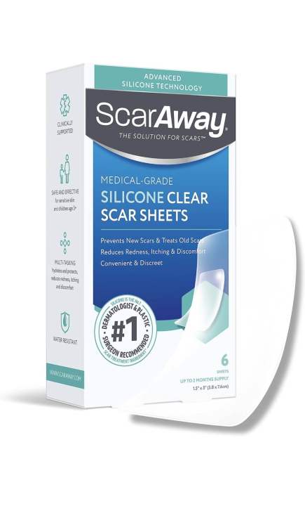 ScarAway Silicone Scar Sheets Clear Silicone Scar Sheets, White 6 Count ...