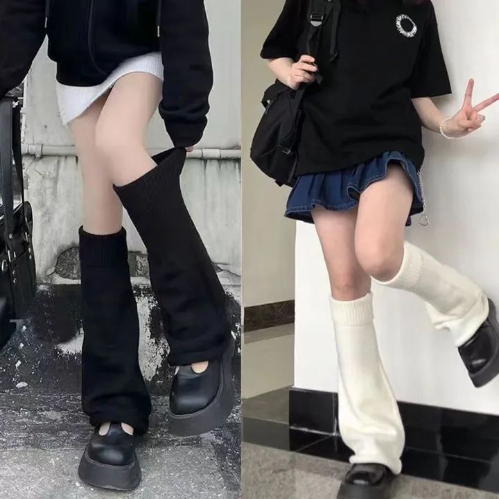 ถุงเท้าขาบานลูกไม้แสนหวาน Y2K JK สาวญี่ปุ่นโลลิต้าถุงเท้าถักที่อุ่นขาชุดคอสเพลย์ฤดูหนาวสีทึบปก ...