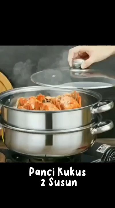 Panci Steamer 2 Tingkat Susun / Double Stainless Steel Steaming Pan 2 ...