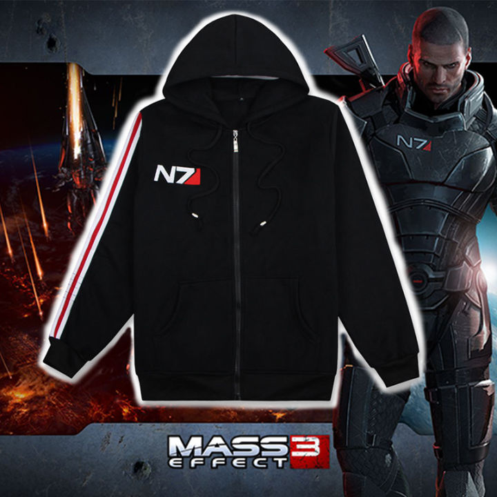 Mass Effect N7 Zipper Hooded Sweatshirt Male and Female Large Size Game ...