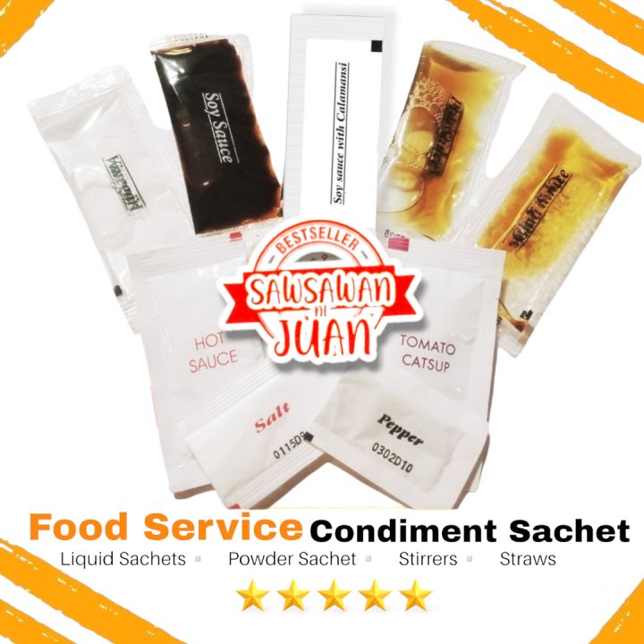 Take out sachets Vinegar, Soy sauce, Ketchup, Hot sauce, Chili oil ...