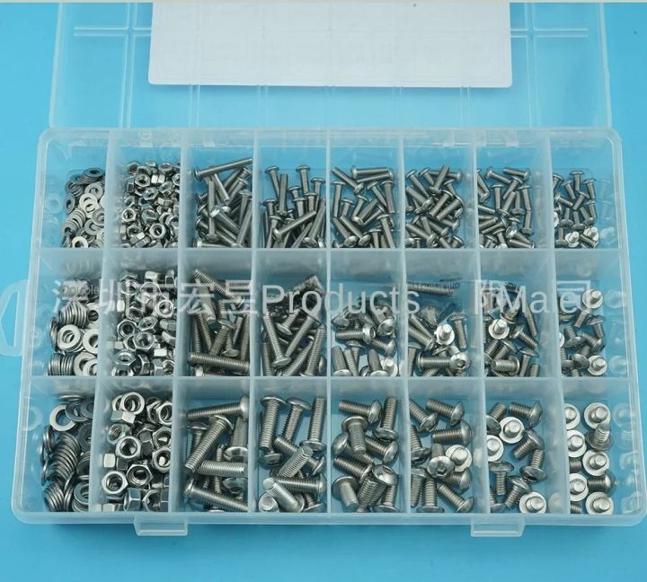 900pcs Stainless Steel 304 Disc Head Hex Screws Nuts Flat Pad Box ...