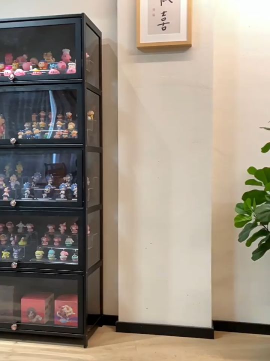 Display Cabinet Black Acrylic Three Sided Transparent Figure Collection ...