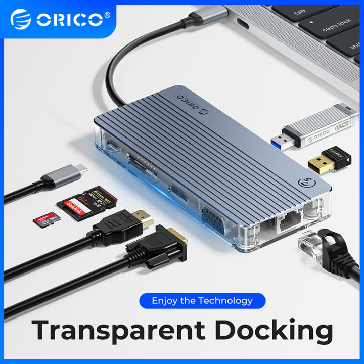 ORICO Transparent 11-in-1 Type C Hub with 8K HDMI Port, Ethernet, 100W ...