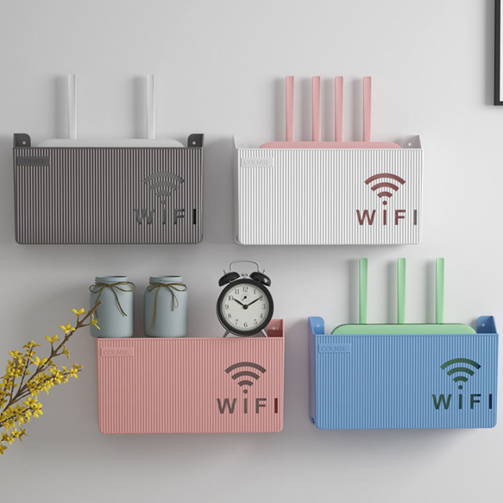Wireless Wifi Router Shelf Storage Box Wall Hanging PVC Panel Rack Plug ...