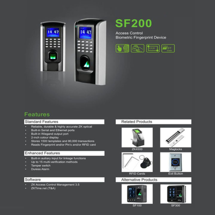 ZKteco SF200 fingerprint biometric attendance access control terminal ... ZKteco SF200 fingerprint biometric attendance access control terminal ...