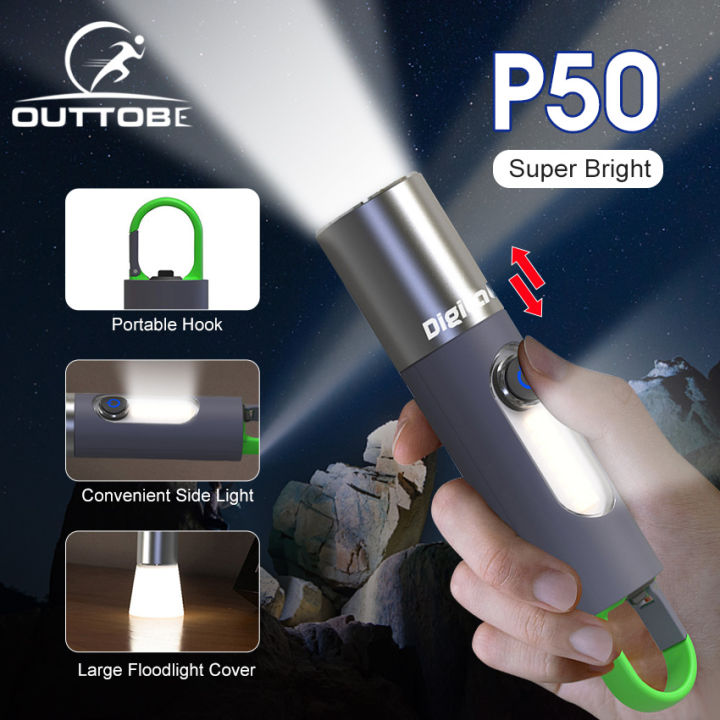 Mini Flashlight Rechargeable Telescopic Zoom Waterproof With Hook For ...