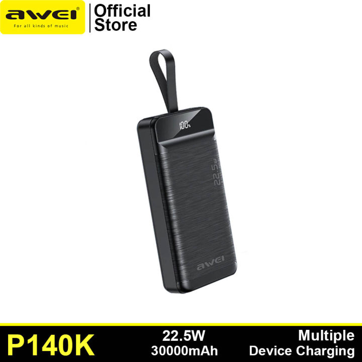 Awei P140K 30000mAh Powerbank Polymer Fast Charge 22.5W with Flashlight ...
