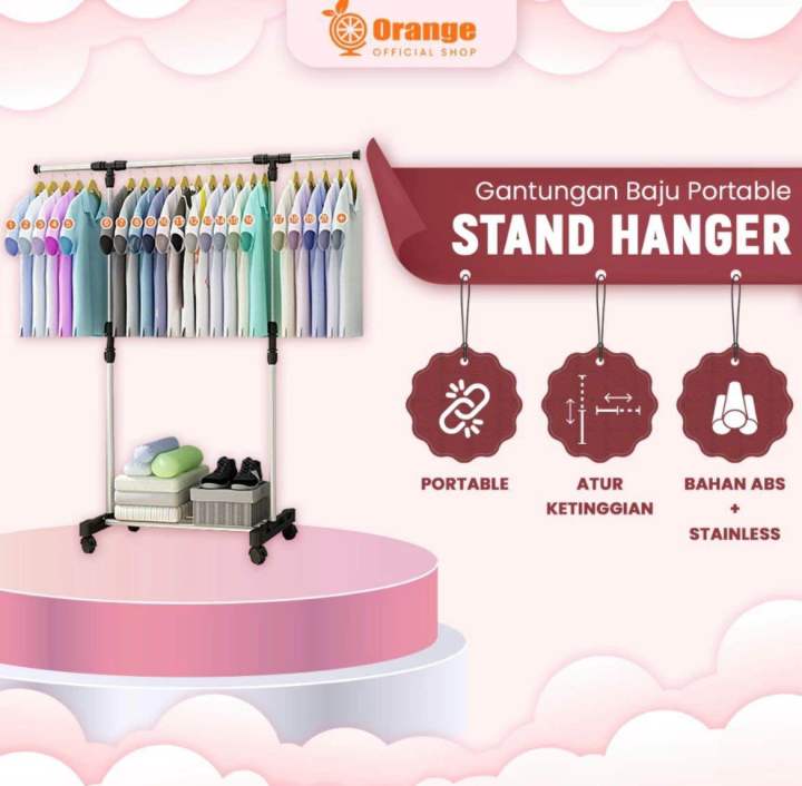 Orange Official Shop Stand Hanger Gantungan Baju Dengan 4 Roda Stand ...