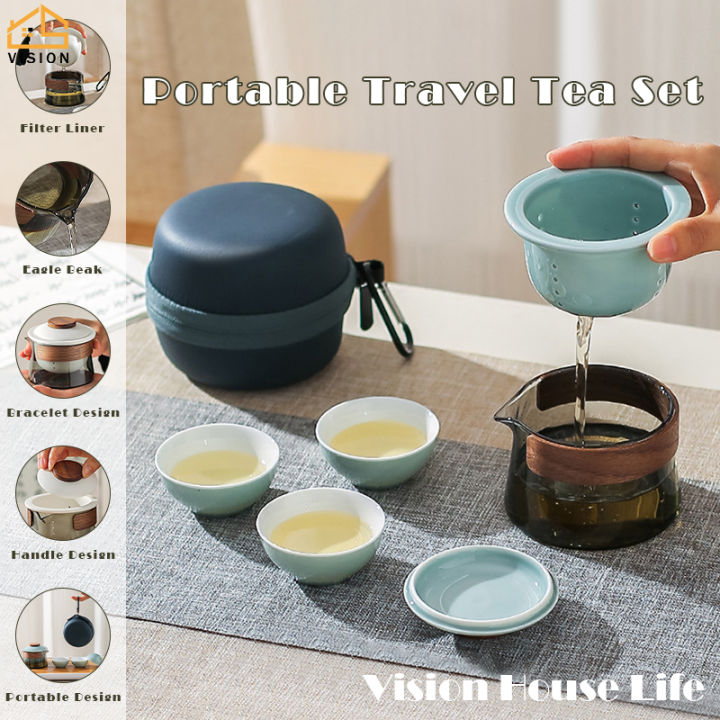 Vision Ceramic 1 Pot 3 Cups Travel Tea Cup Set Express Cup Travel Tea ...