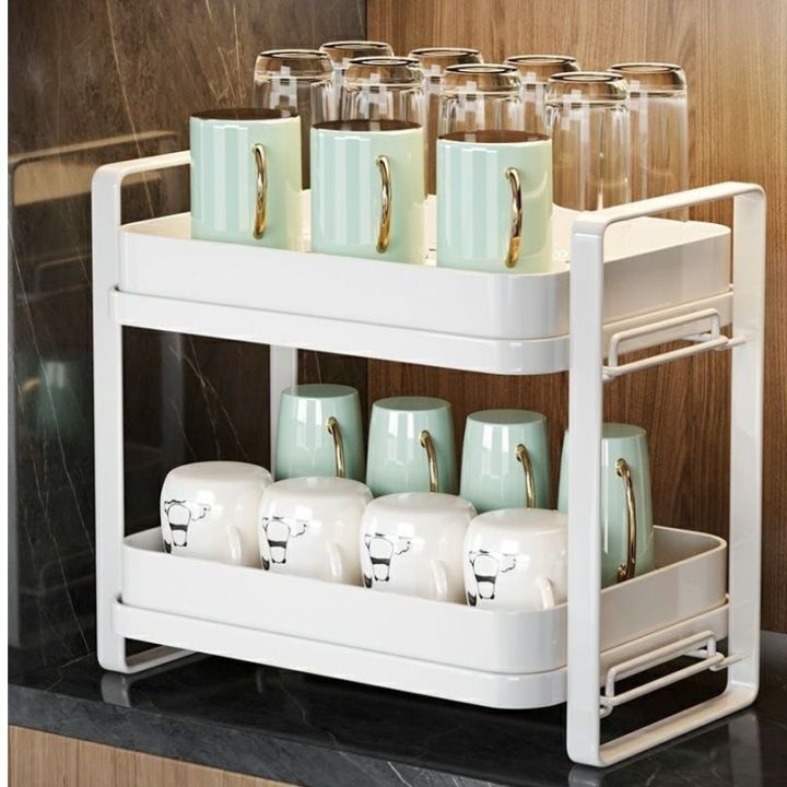 Sunnyhome Dish Glass Cup Holder Rack 2 Tier Kitchen Storage Organizer ...
