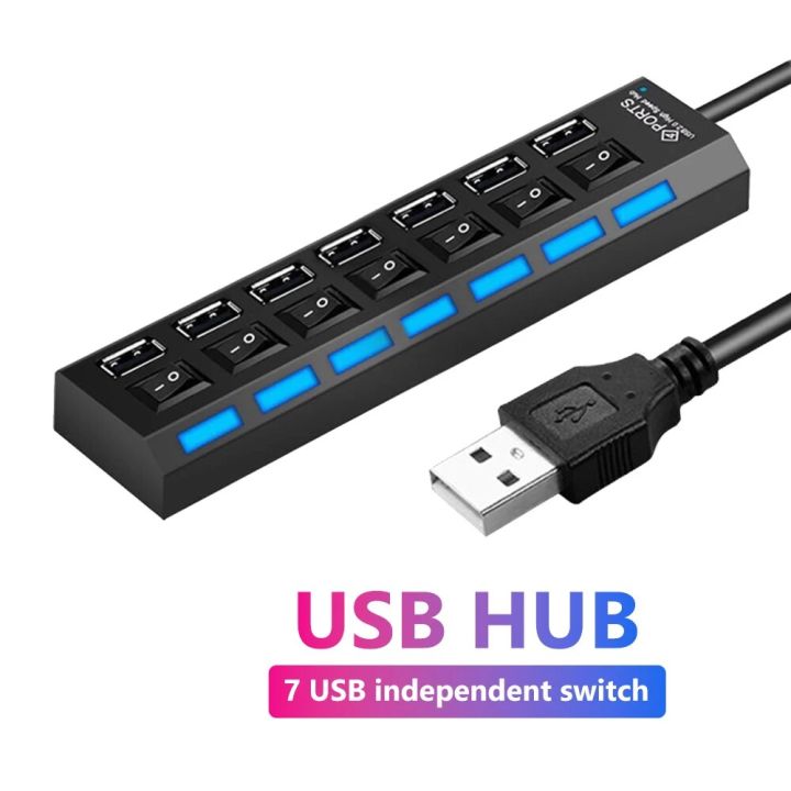 USB 2.0 Hub Multi USB Splitter Ports Hub Use Power Adapter4/ 7 Port Multiple Expander Hub with ...