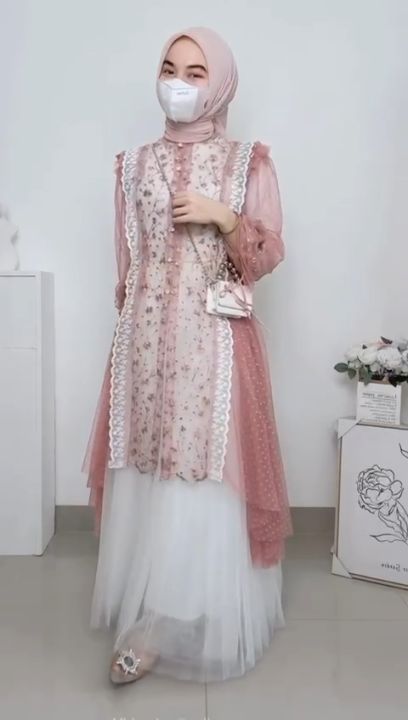 outer tile panjang untuk gamis sarah tule bordir mix brukat baju ...