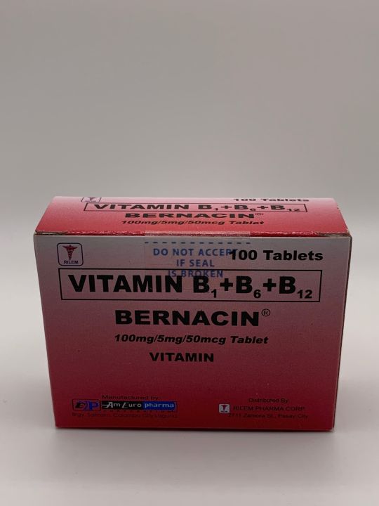 Vitamin B1 + B6 + B12 (Bernacin) 100Tablets | Lazada PH