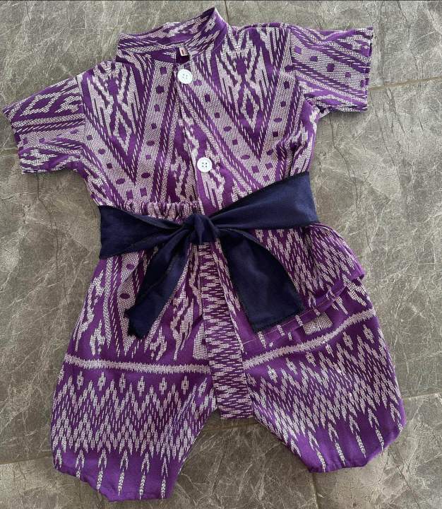 📮พร้อมส่ง📮ชุดผ้าไทยประยุกต์ ลายลิซ่าสีม่วงเข้มสดใส ใส่สบายคอจีนเซ็ท3 ...