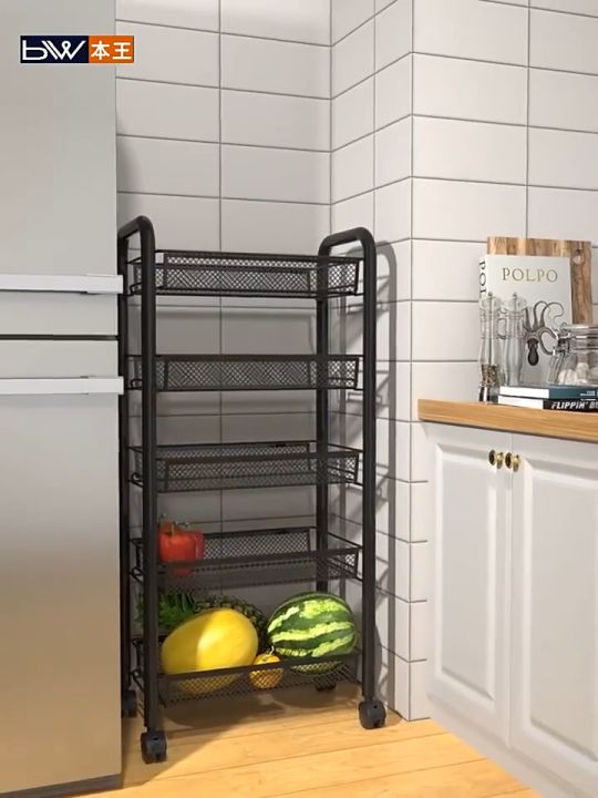Metal Kitchen Trolley Cart Movable With Wheels Rolling Basket Stand ...