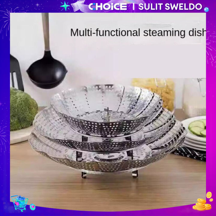 Stainless steel universal steaming rack, folding steamer tray ...