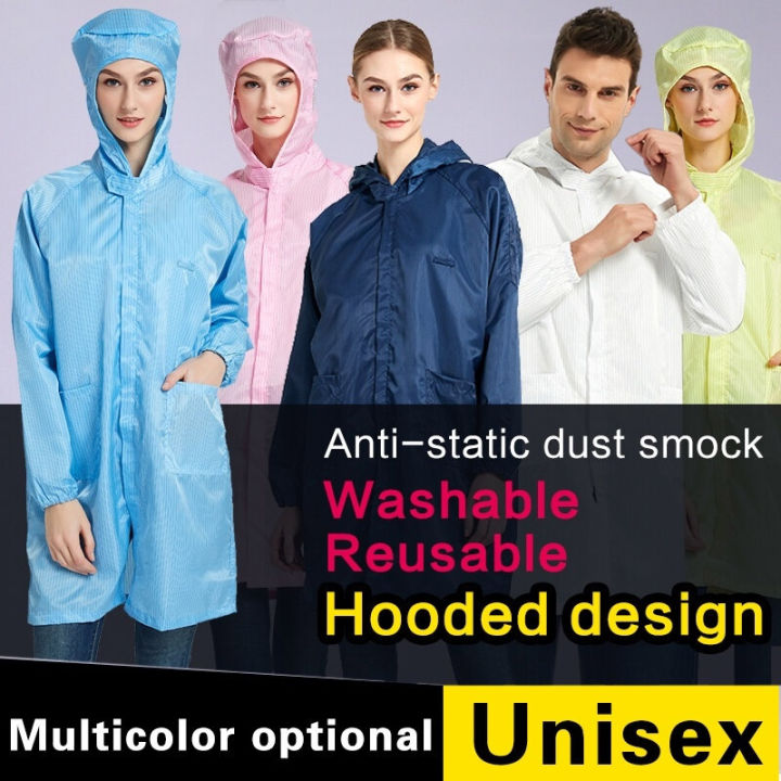 Esd Smock Round Neck with Zip Hooded Design Antistatic Ppe Gown ...