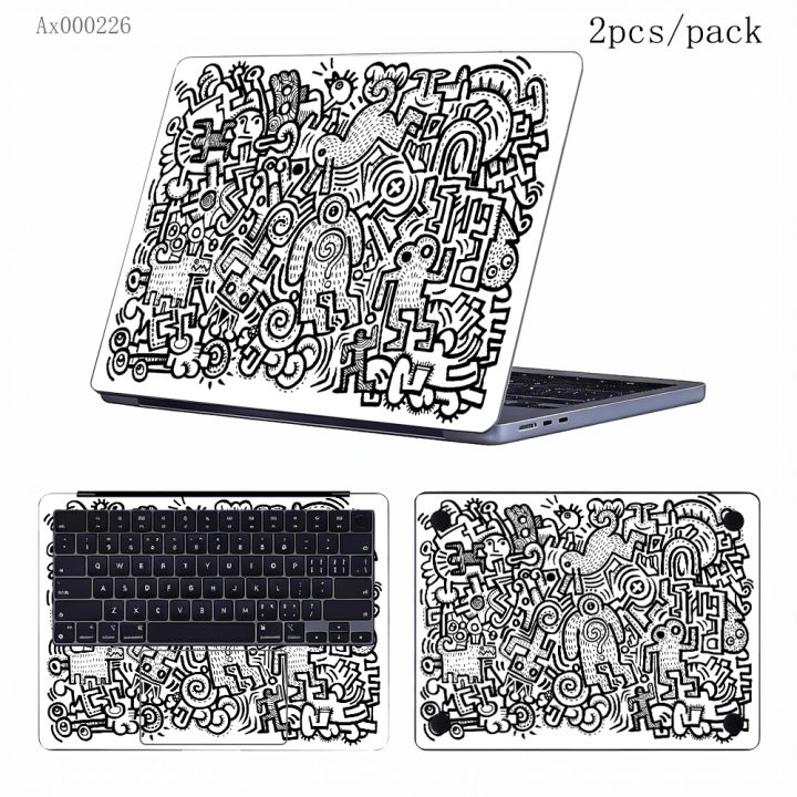 2Pcs Black White Doodle Laptop Skin, Waterproof Vinyl Graffiti Laptop ...