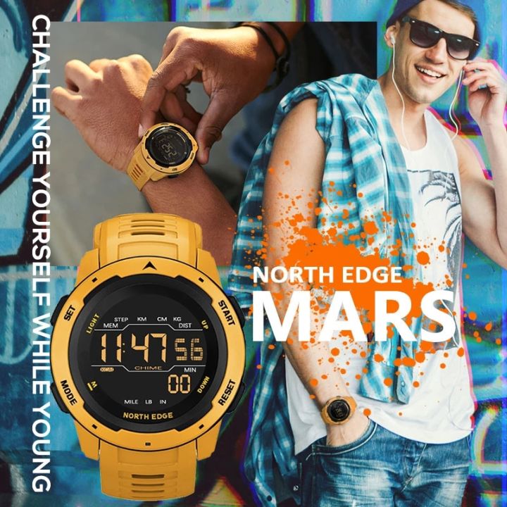 NORTH EDGE Mars กีฬาดิจิตอลทหารกันน้ำ 50M แคลอรี่นาฬิกาจับเวลาชั่วโมงนาฬิกาปลุกผู้ชายนาฬิกา ...