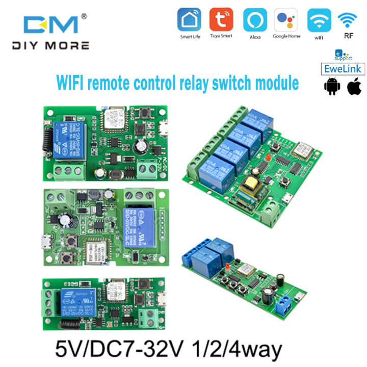 diymore Ban đầu DC5V 7V-32V 1/2/4 kênh Wifi điều khiển từ xa công tắc Rơle mô-đun hỗ trợ 433Mhz ...